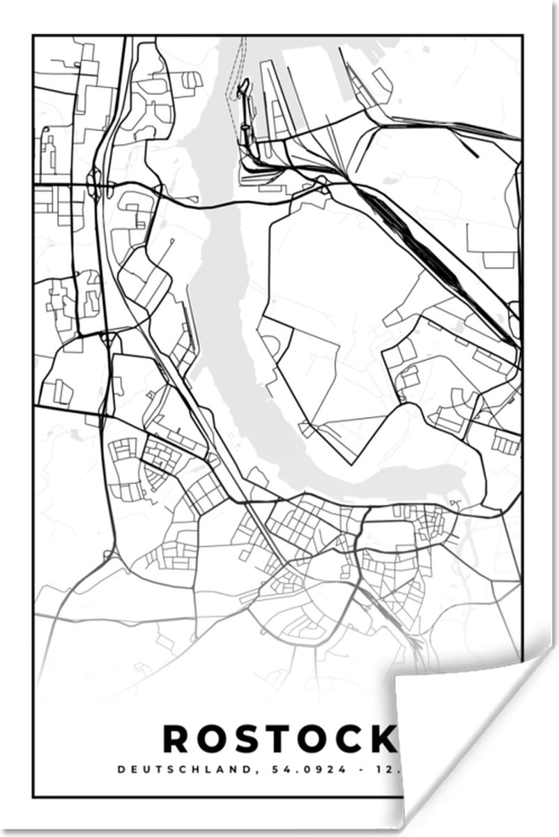 Poster Plattegrond - Stadskaart - Rostock - Kaart - 40x60 cm | bol.com