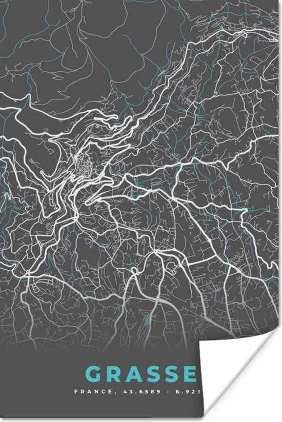 Poster Grasse - Frankrijk - Stadskaart - Plattegrond - Kaart - 120x180 ...