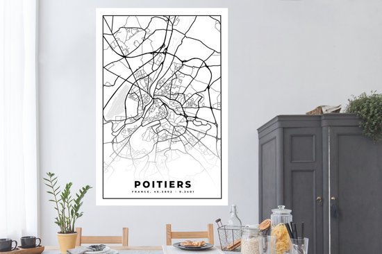 Affiche Carte - Carte - Poitiers - France - Plan de ville - Zwart et ...