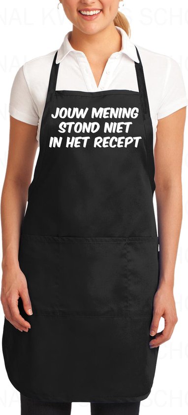 JOUW MENING STOND NIET IN HET RECEPT uniseks schort - Zwart - Extra ...