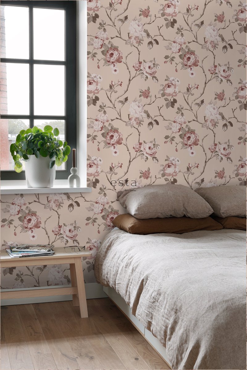 ESTAhome behang vintage bloemen oudroze - 139476 - 0.53 x 10.05 m | bol.com