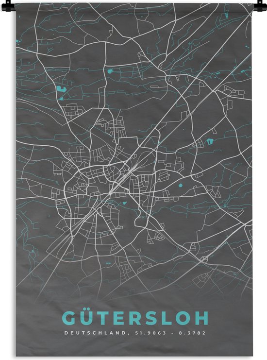 Wandkleed - Wanddoek - Stadskaart – Kaart – Gütersloh – Blauw ...
