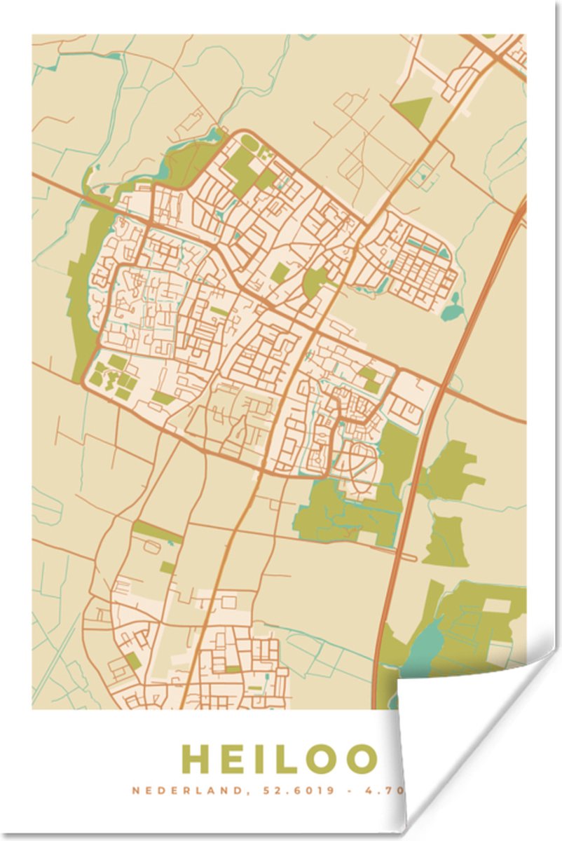 Poster Heiloo - Plattegrond - Kaart - Stadskaart - 40x60 cm | bol