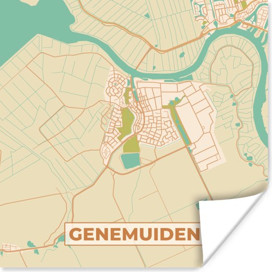 Poster Plattegrond - Kaart - Stadskart - Genemuiden - 100x100 cm XXL ...