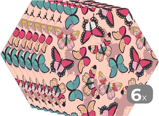 Placemats hexagon - Onderleggers placemats - Placemat zeshoek - Vlinder ...