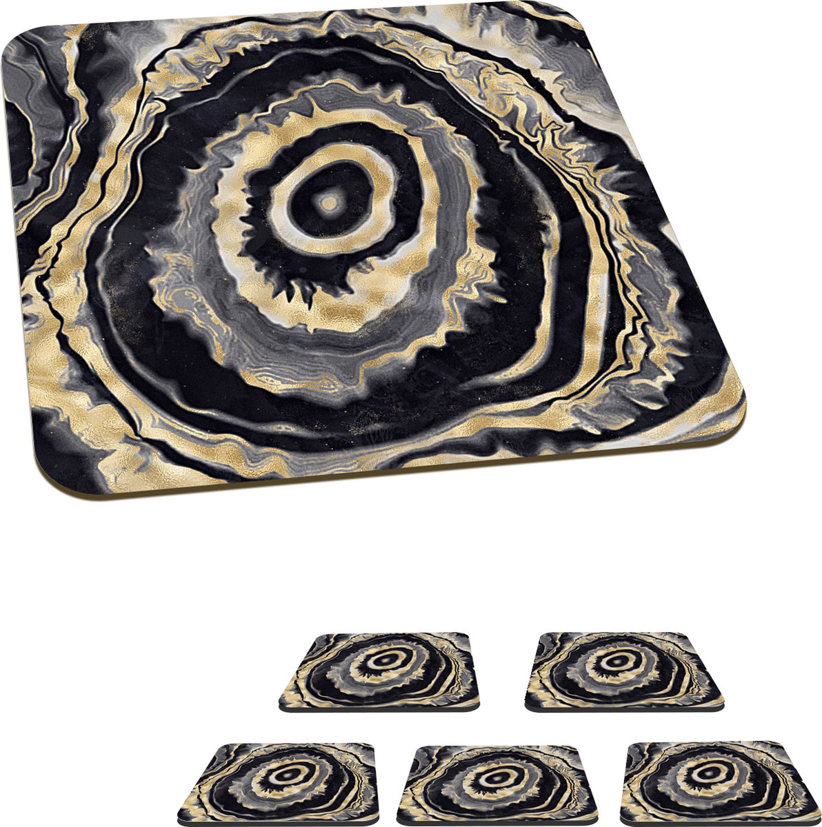 Onderzetters voor glazen - Agaat - Goud - Geode steen - Marmer - 10x10 ...