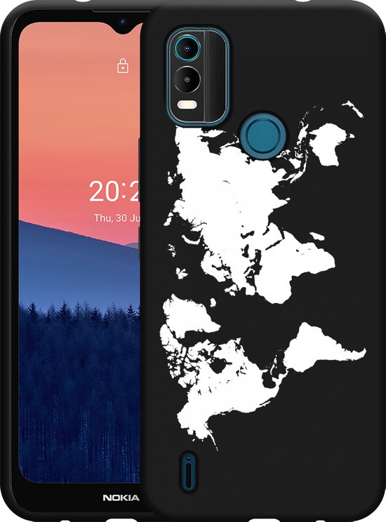 Cazy Hoesje Zwart geschikt voor Nokia C21 Plus - World Map | bol