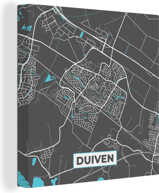 Canvas Schilderij Kaart - Duiven - Plattegrond - Stadskaart - 50x50 cm ...