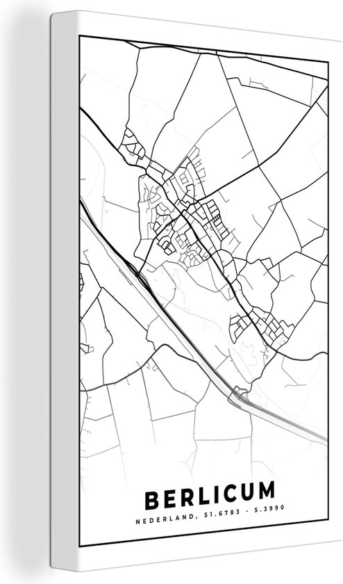 Canvas Schilderij Plattegrond - Berlicum - Kaart - Stadskaart - 40x60 ...