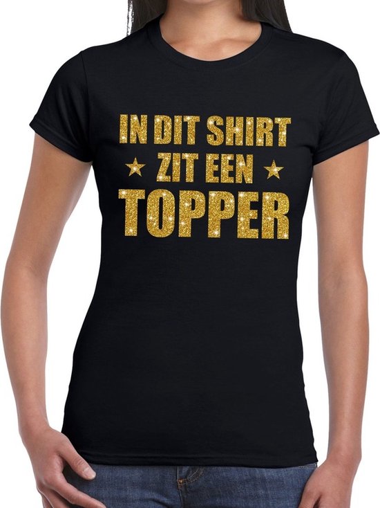 In dit shirt zit een Topper goud glitter tekst t-shirt zwart voor dames ...