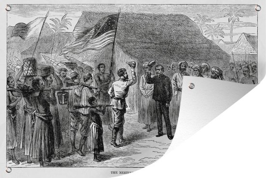 Muurdecoratie tekening van de beroemde ontmoeting tussen Henry Morton ...