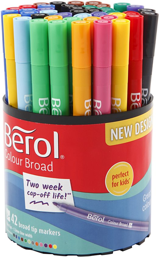 Berol Colourfine, d 10 mm, lijndikte 0,3-0,7 mm, diverse kleuren, 42 ...
