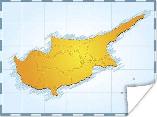 Poster tekening van een retro kaart van Cyprus - 40x30 cm | bol.com
