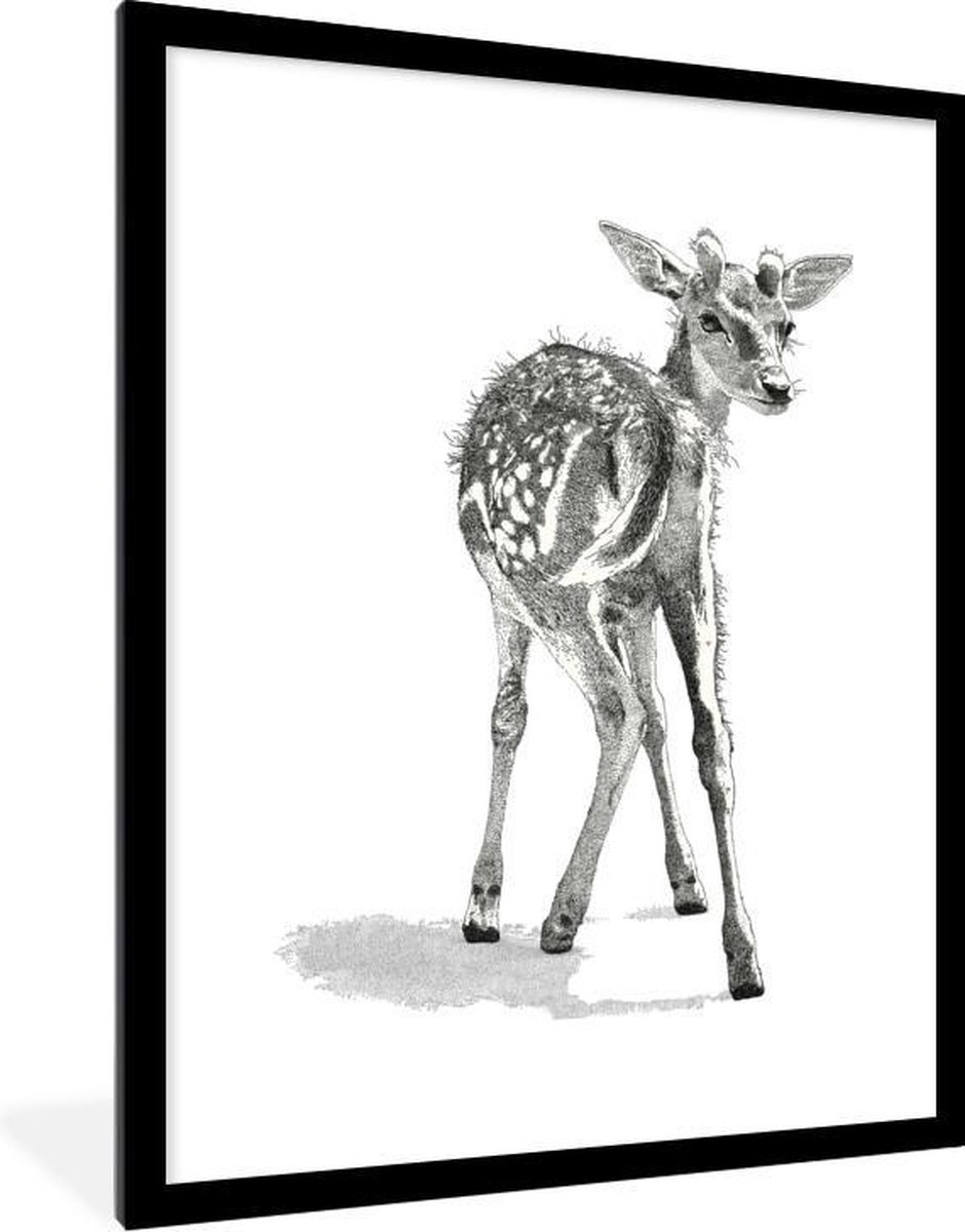 Fotolijst incl. Poster - Een gedetailleerde tekening van een jong hert ...