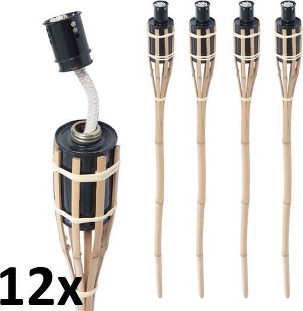 12 stuks Bamboe tuinfakkel 65 cm lichtbruin, set tuin fakkels (7 uur ...