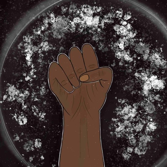 Hand-draw illustration of a stand up black hand against racism ...