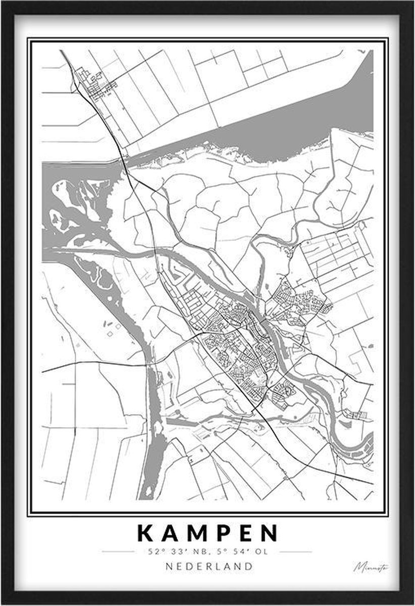 Poster Stad Kampen - A4 - 21 x 30 cm - Inclusief lijst (Zwart Aluminium ...