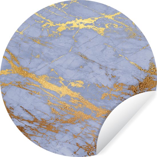 WallCircle - Muurstickers - Behangcirkel - Marmer - Blauw - Goud - 100x100 cm -... | bol