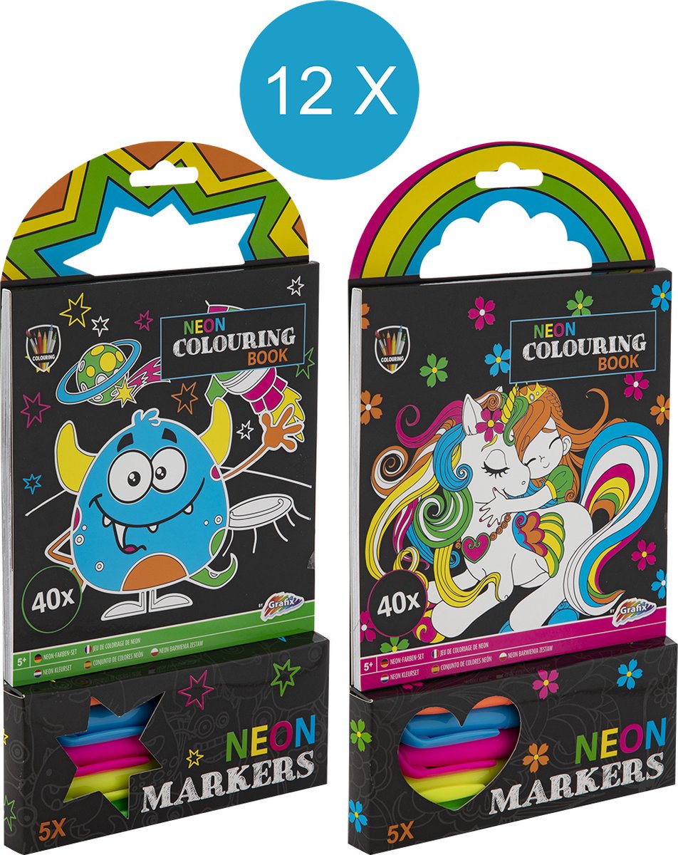 Grafix Uitdeelcadeautjes set | 12x Kleurboeken inclusief neon markers ...