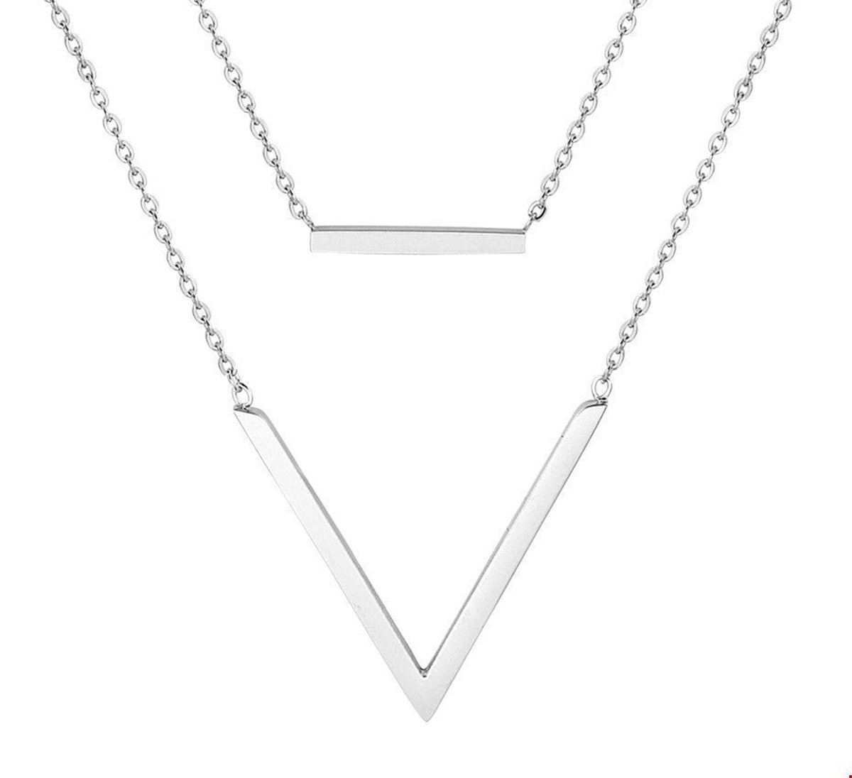 Stalen Collier dubbel balkje en V 1 6505546 | bol.com