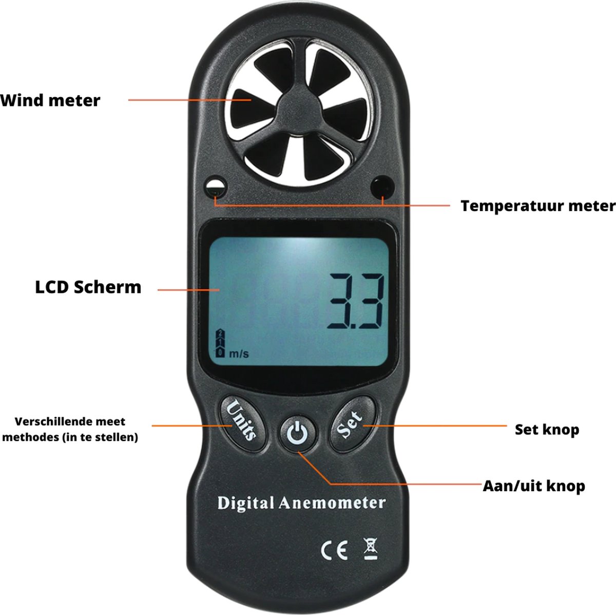 Currero Windmeter - Anemometer - Windmeter Voor Buiten - Handwindmeter ...