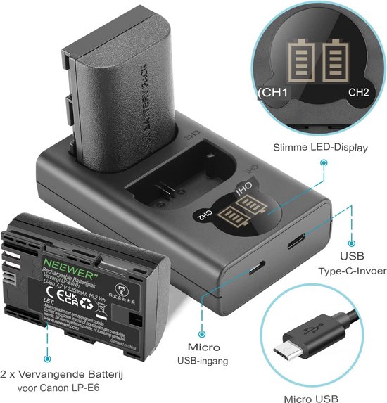 Neewer® - LP-E6 LP-E6N Acculader Set - Geschikt voor Canon 5D Mark II ...