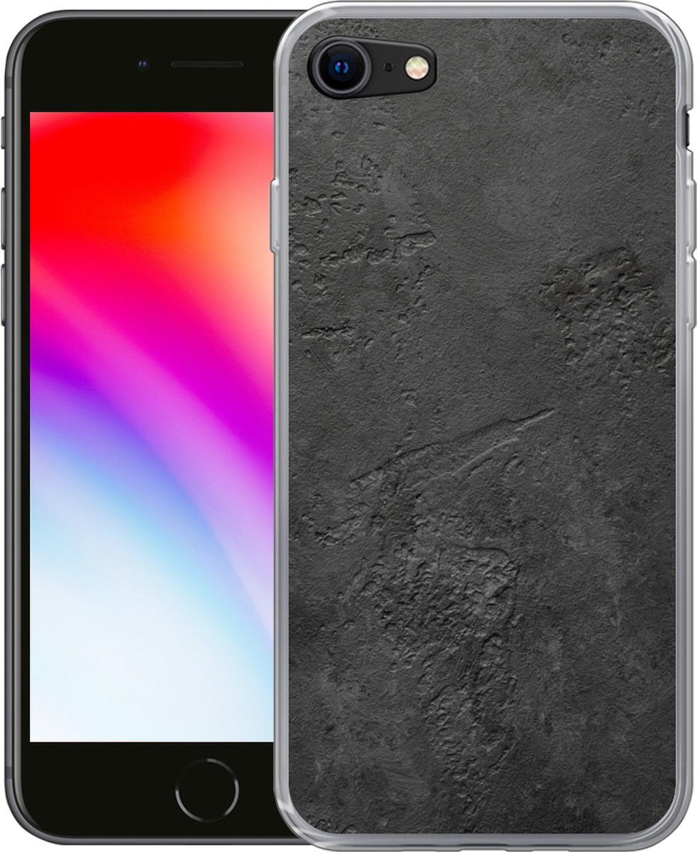 iPhone SE 2020 hoesje - Beton - Structuur - Industrieel - Zwart - Grijs ...