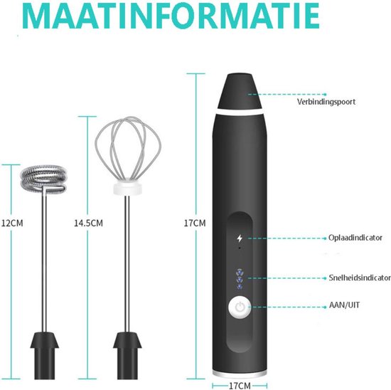 Melkopschuimer Electrisch - Opschuimer Voor Melk - Aeroccino - Zwart - USB Oplaadbaar | bol