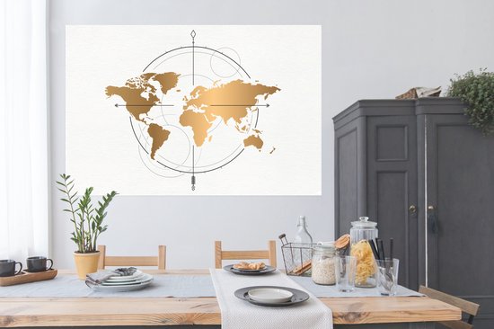 Wereldkaart - Goud - Kompas - Kinderen - Jongens - Meisjes - 180x120 cm ...