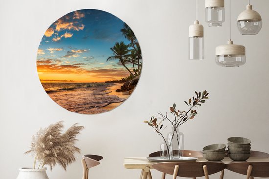 Behangcirkel - Strand - Horizon - Palmboom - Zee - Landschap - Zelfklevend behang -... | bol.com