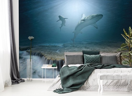 Fotobehang - Vlies Behang - Haaien in Zee - 254 x 184 cm | bol.com
