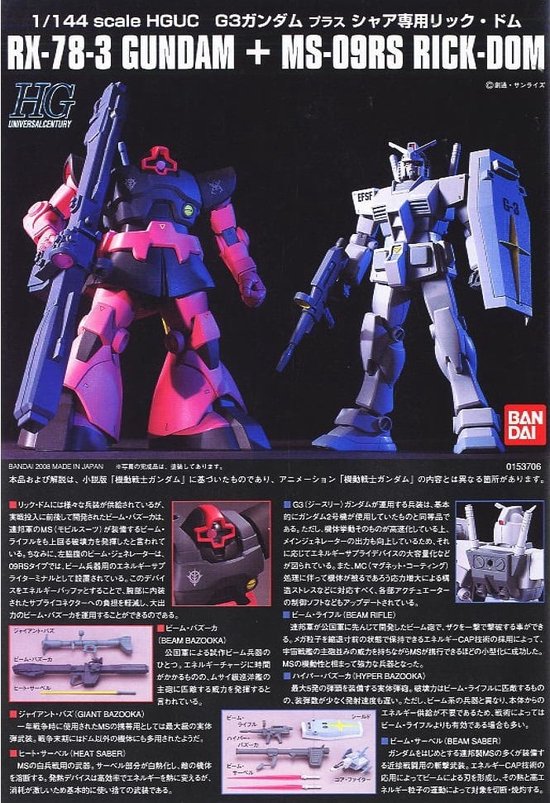 GUNDAM - HGUC 1/144 G3-3 Gundam vs Char's Rick Dom Set - Model Kit ...