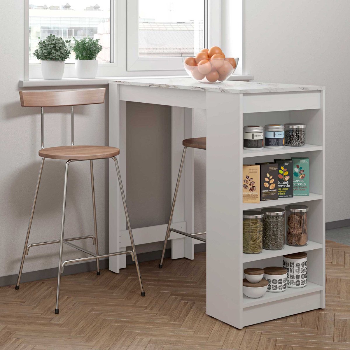 Bartafel Aravis 115x50 met opbergruimte - wit/marmer | bol.com