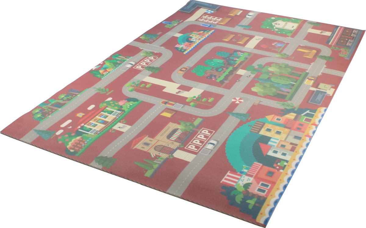 RelaxDays speelmat PVC foam 120 x 80 cm - Speelkleed - Auto & Stad rood ...