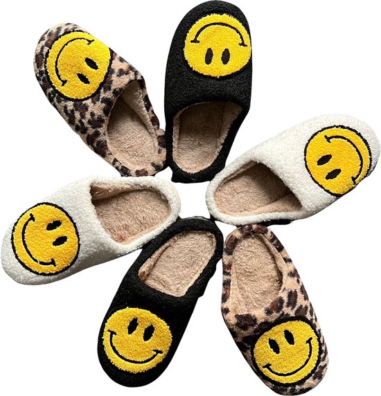 Smiley sloffen panter – unisex pantoffels Smiley – Smiley slippers ...