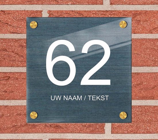 Naambordje voordeur plexiglas 25x25x0,5 cm met goud kleur afstanhouder ...