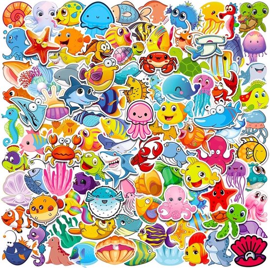 50x Vrolijke Zeedieren Stickers - Onderwater Dieren - Zee en Strand - Getekende dieren... | bol.com