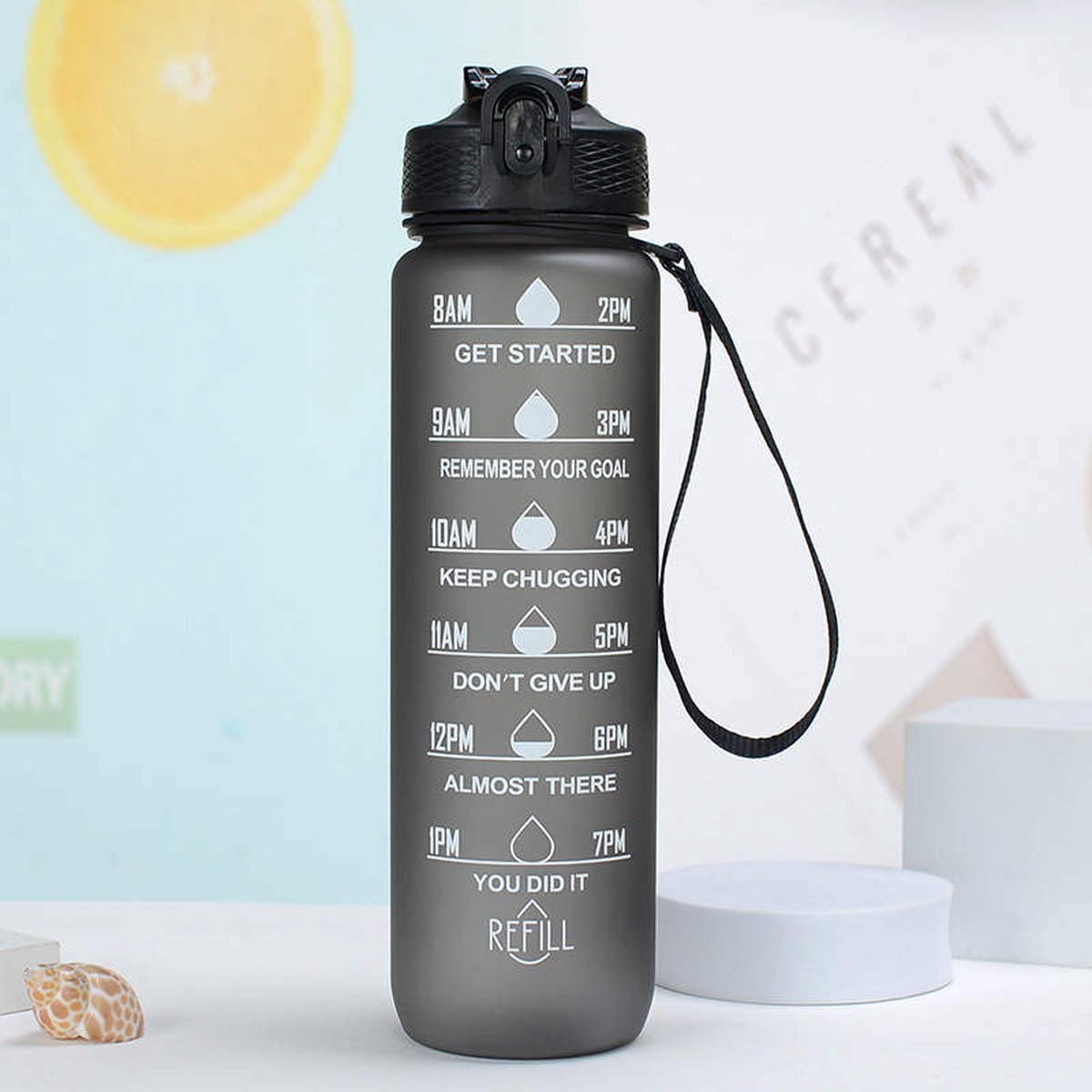 Waterfles met Tijdmarkeringen - Motiverende Drinkfles met Fruitfilter ...