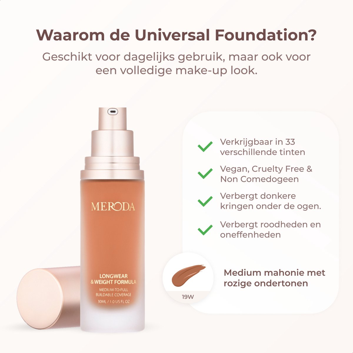 Meroda Universal Foundation - 18C | Diep gebronsd met neutrale ...