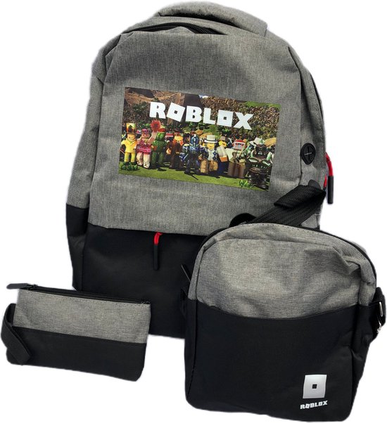 Rugtas Roblox set van 3 rugzak, schoudertas en etui zwart met grijs ...