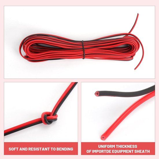 10 meter elektriciteitsdraad beldraad zwart rood 22AWG verlengkabel LED ...