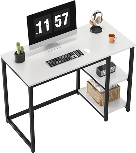 Computertafel, wit, 100 cm, kleine bureautafel met opbergruimte, pc ...