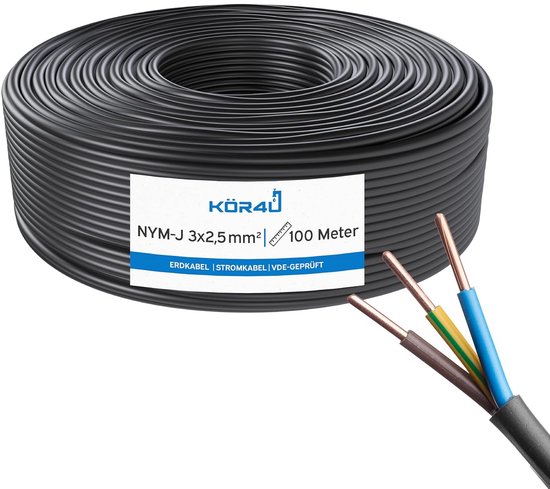 Robuuste NYY-J Aardkabel 3x2.5mm² - 100 meter Elektriciteitskabel voor ...