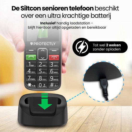 Protectly Senioren telefoon V2 - 4G - SOS-functie - Grote toetsen ...