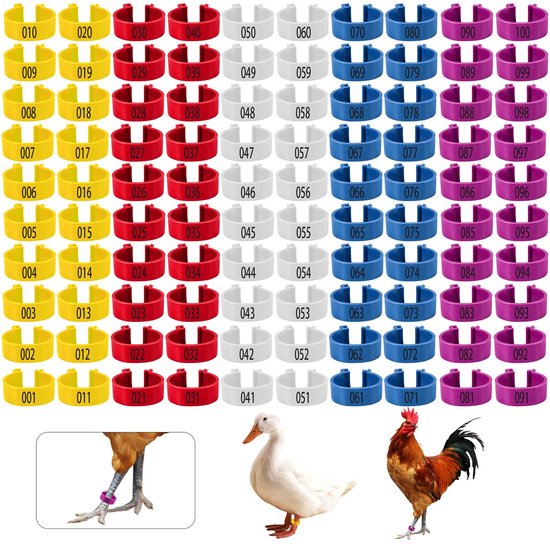 100Pcs Chicken Foot Rings, 5 Colors Chicken Foot Ring Clip Numbered ...