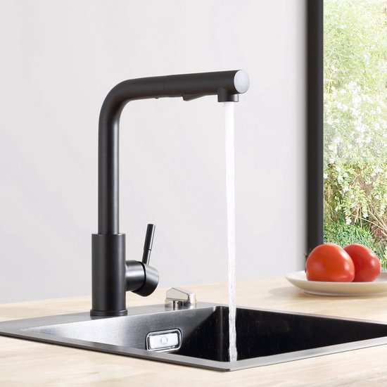 CECIPA max Keukenkraan Zwart - Uittrekbare keukenmengkraan met 2 Straalsoorten -... | bol