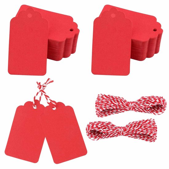 100PCS Red Gift Tags, Make Hang Label with String for Christmas Wedding ...