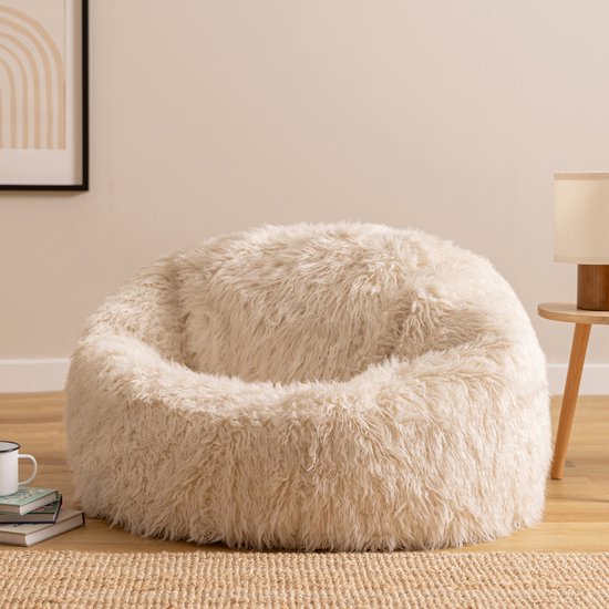icon - Kingston Zitzak Fauteuil - Fluffy Pluche Imitatiebont - Wit | bol
