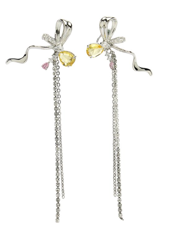 AVANT-GARDE PARIS Diva Dangle Earrings - Bow Chain 2.5cm x 10cm - 1 ...