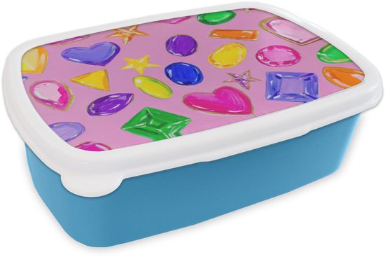 Broodtrommel Blauw - Lunchbox Edelstenen - Vormen - Hartje - Kleurrijk ...